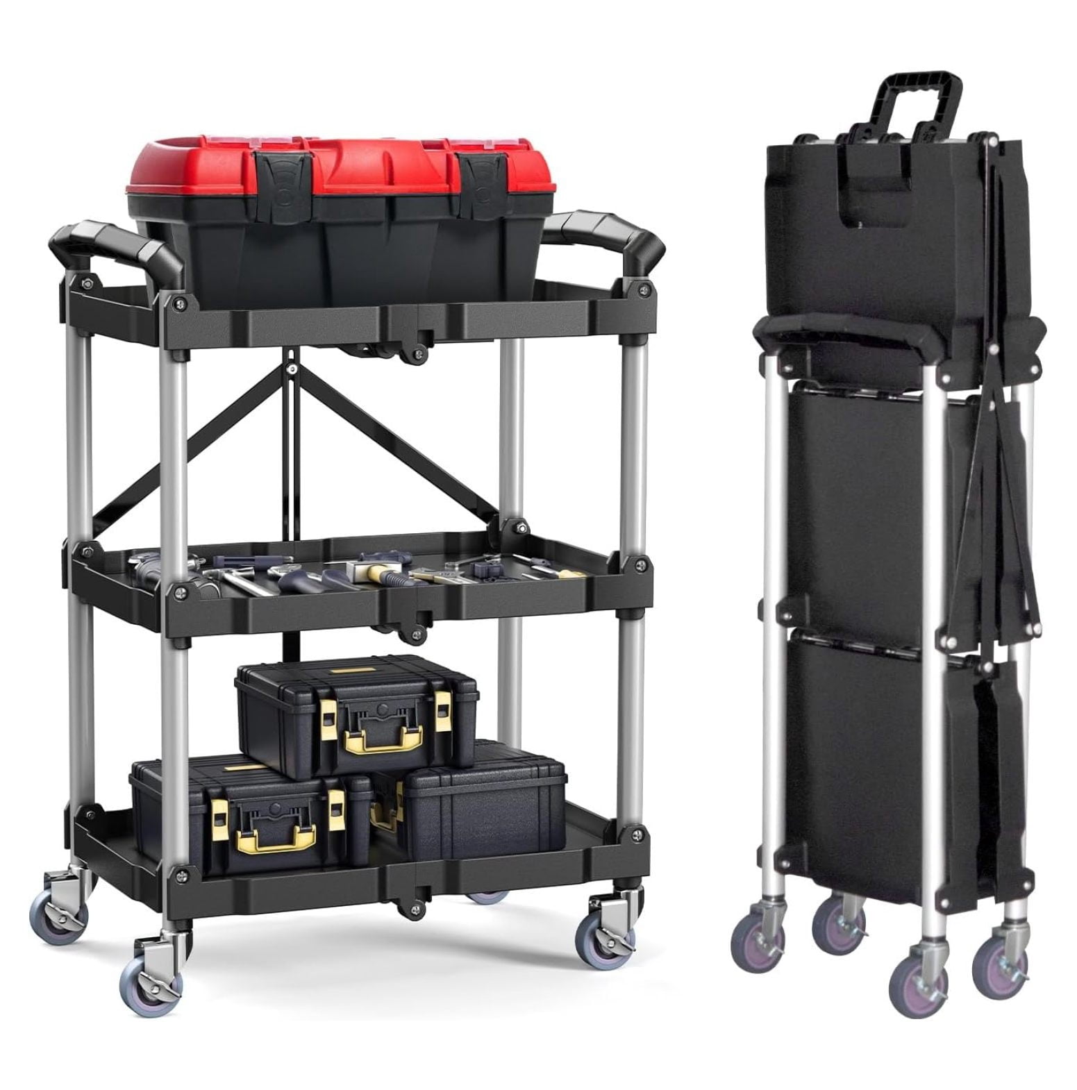Folding Utility Carts with Wheels - Portable, Folding Service Cart for ...