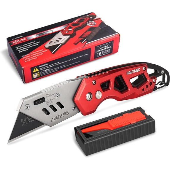 Folding Utility Knife with 10-Pack SK2H Blades, Heavy-Duty Aluminum ...