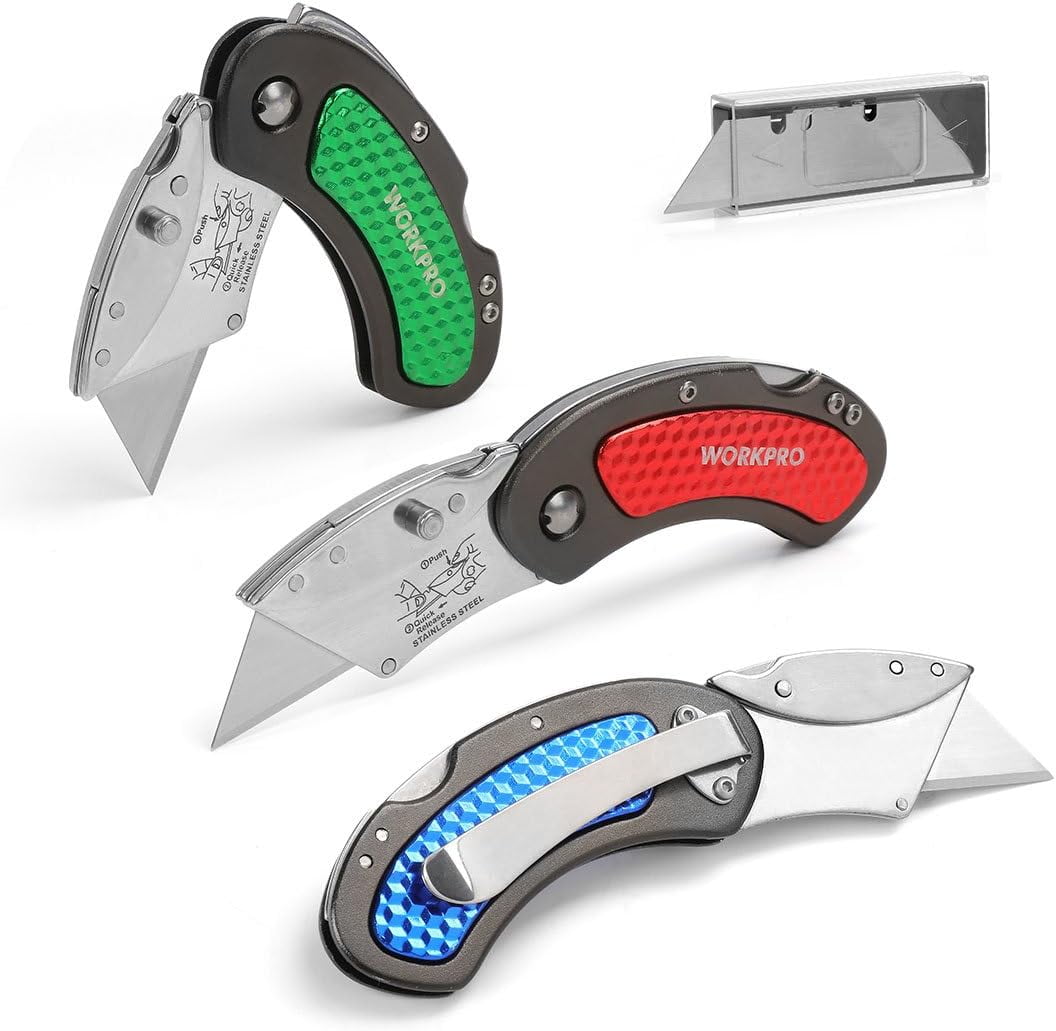 Folding Utility Knife Set Quick Change Blade, Back-lock Mechanism 3 ...