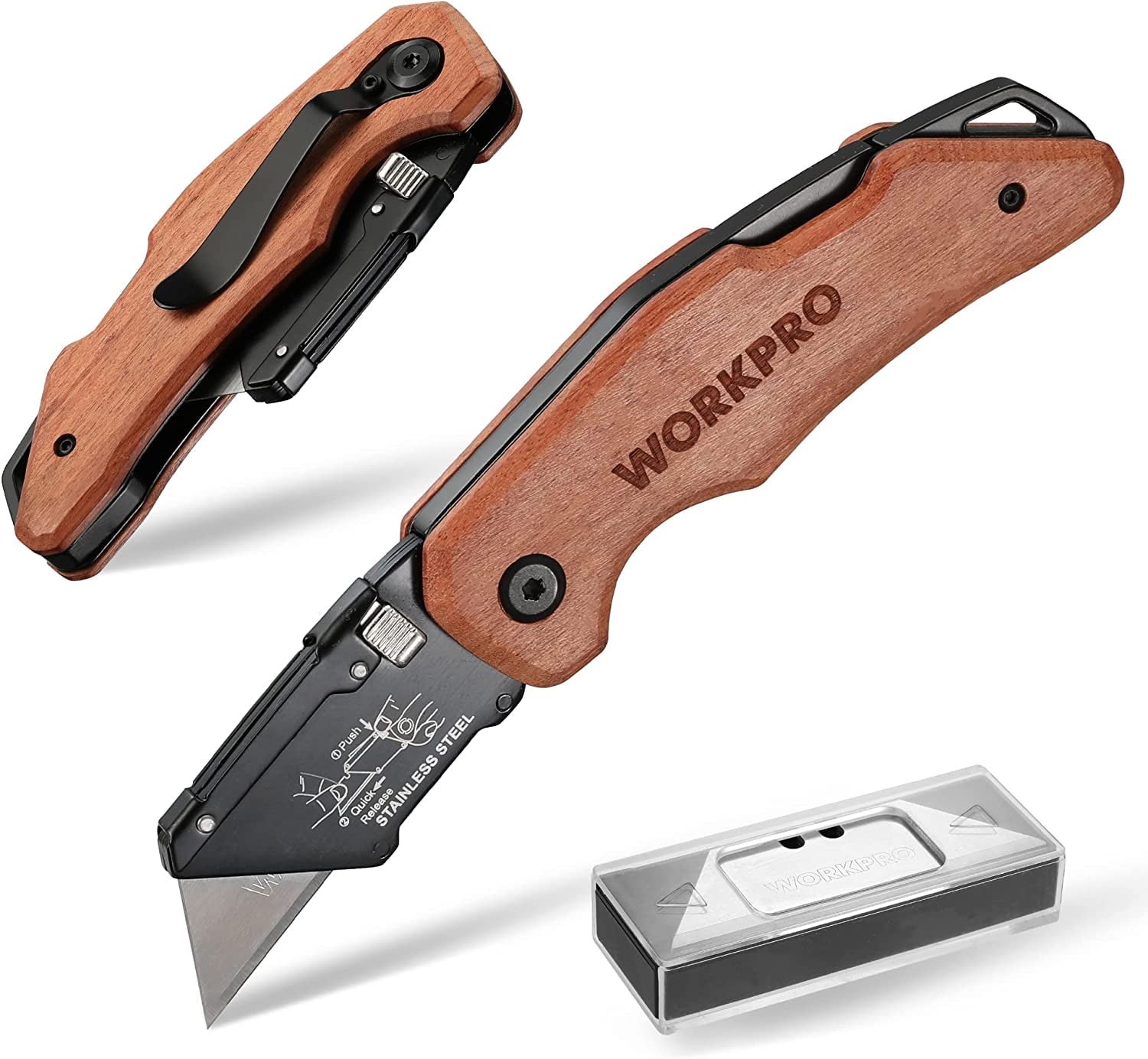 Folding Utility Knife with Stainless Steel Head, Quick-change Blade ...