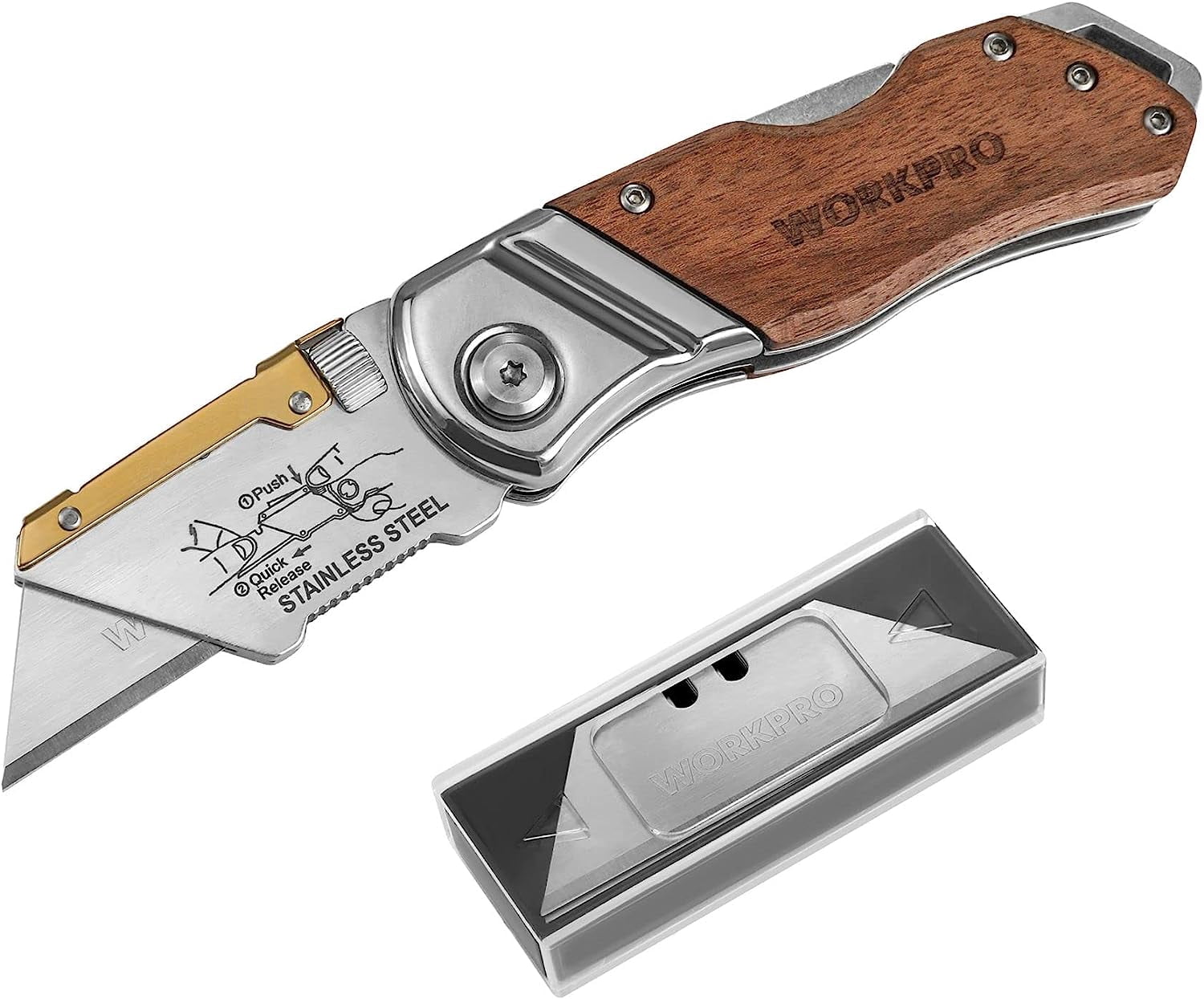 Folding Utility Knife with Belt Clip and Extra 10-piece Blades, Wood ...