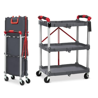 Costway Portable 3-Shelf Rolling Utility Cart, Foldable Large Heavy ...