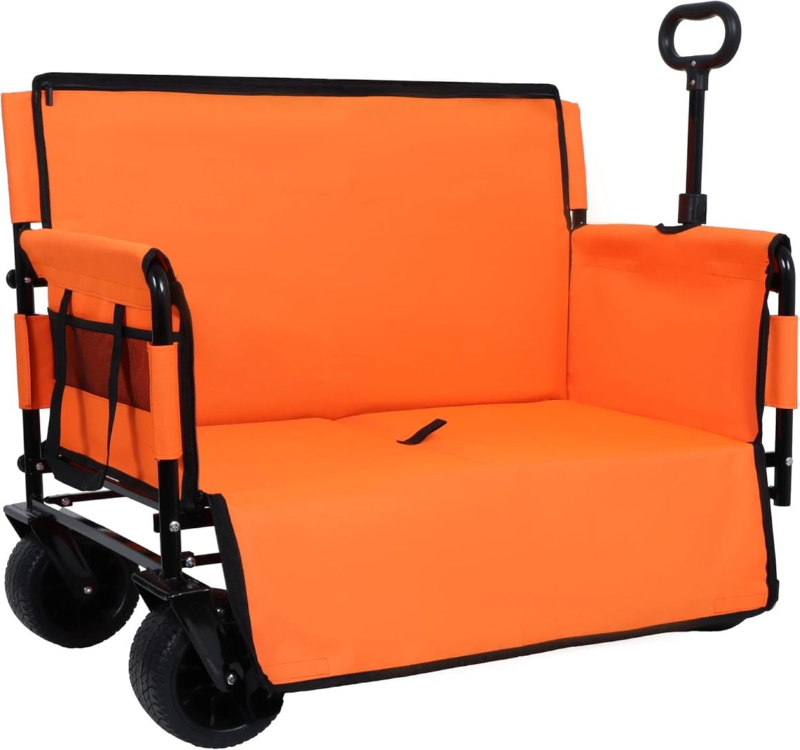 Folding Wagon Cart with Convertible Bench Seating and 180-Liter Storage ...