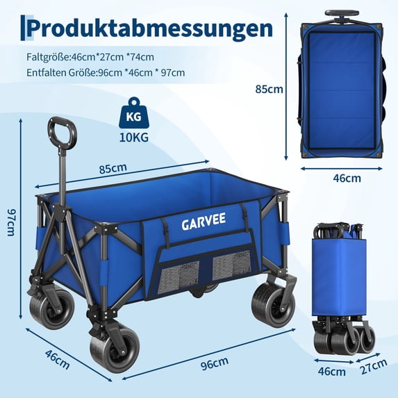 Folding Wagon Cart Heavy Duty, Collapsible Utility Wagon with 8-Inch ...