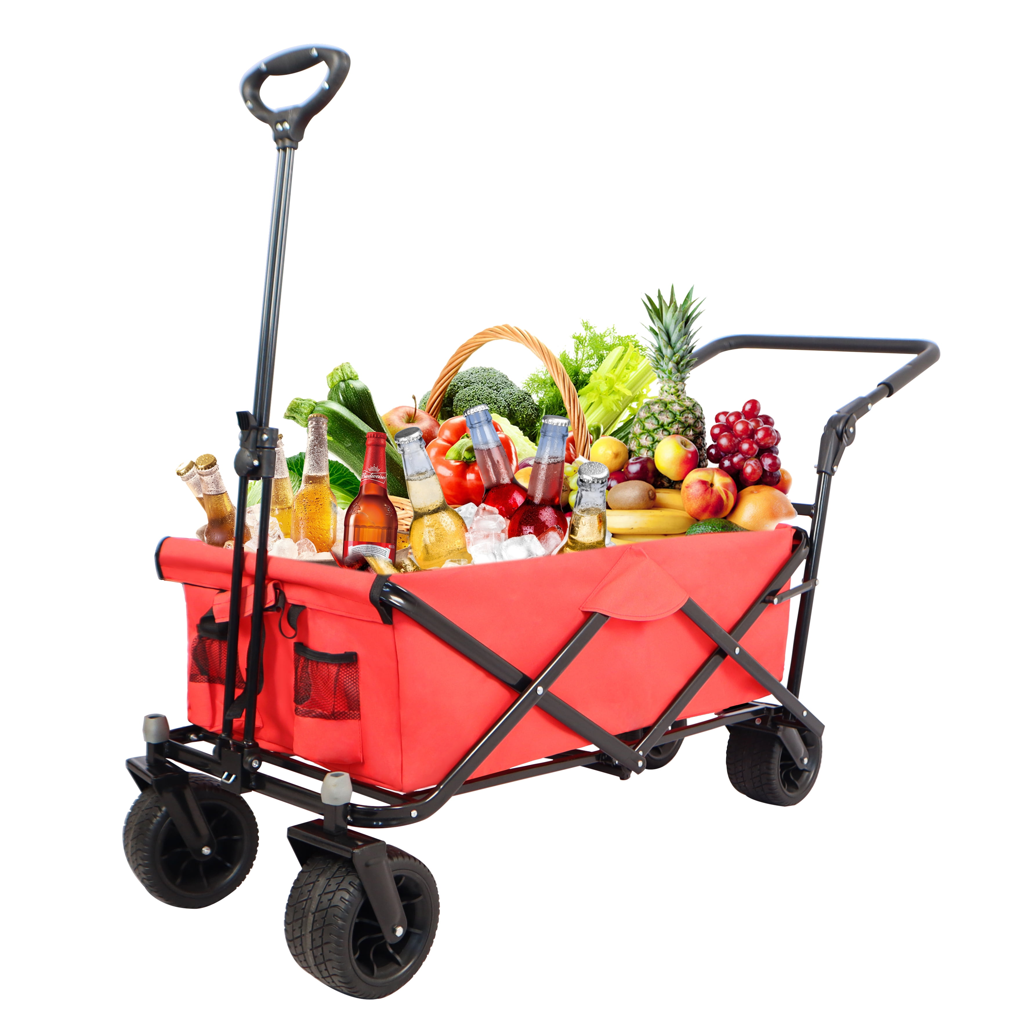 Folding Wagon Cart - Utility Beach Cart, Heavy Duty Camping Trolley, Outdoor Picnic Wagon with ...
