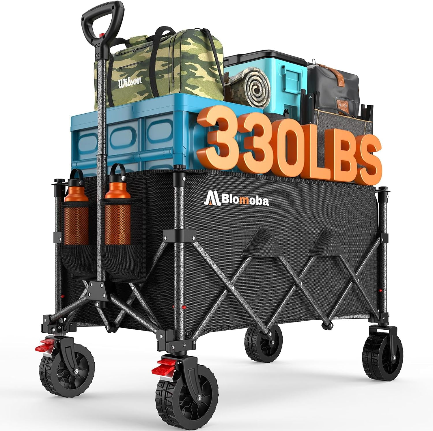 Folding Wagon Cart with Wheels, 180L 330LBS Heavy Duty Utility Wagon ...