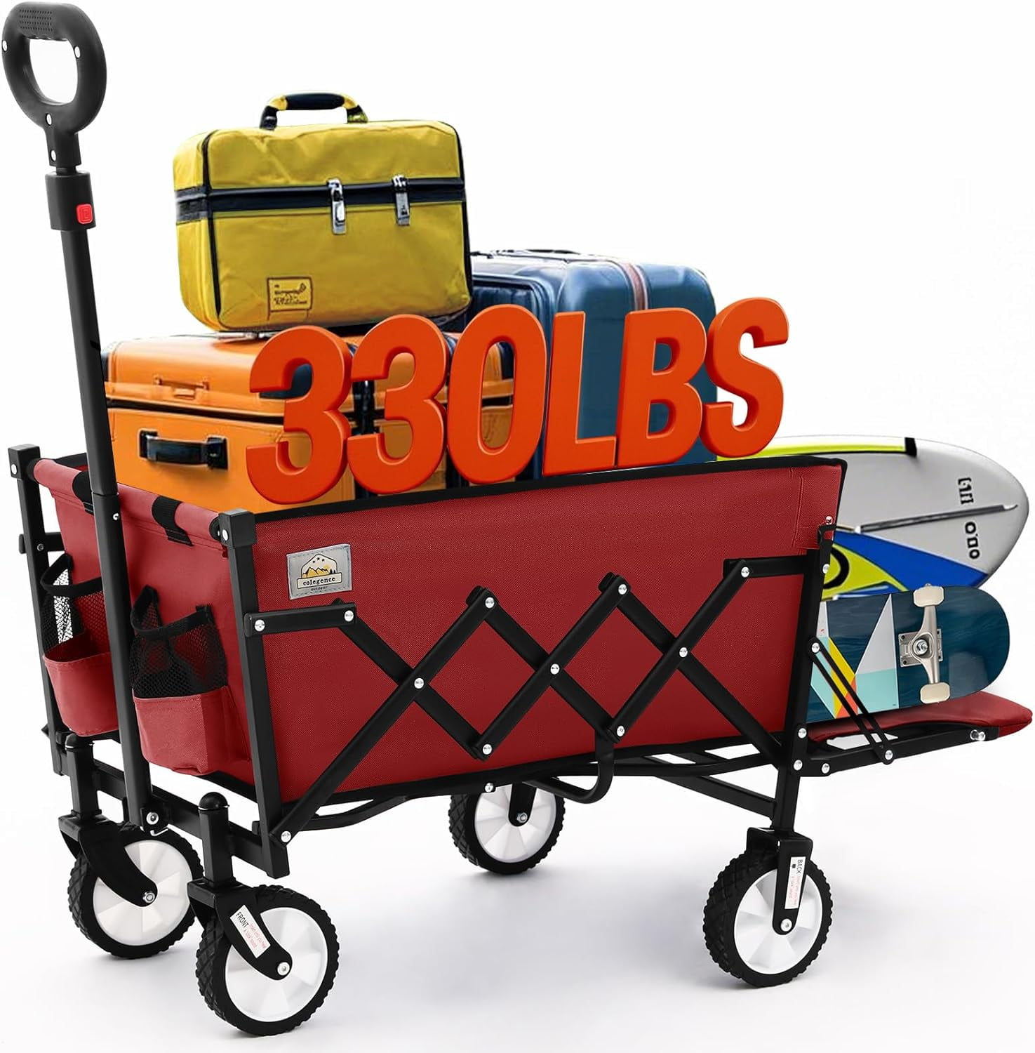 Folding Wagon Cart with Wheels and Tailgate, 330 lbs 120 l Capacity ...