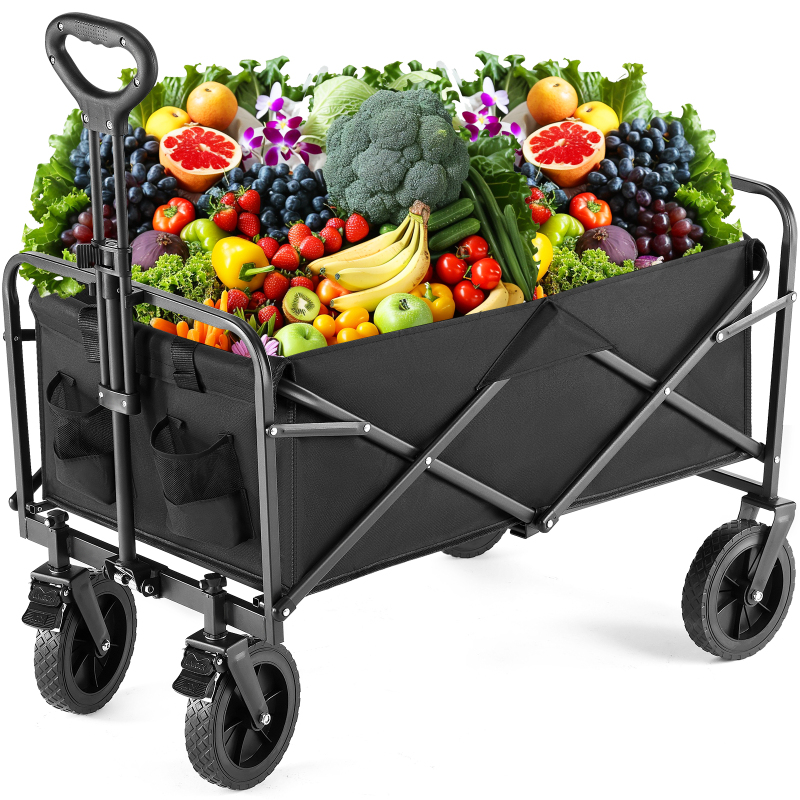 Folding Wagon Cart with Wheels, Foldable Grocery Cart,small, black ...