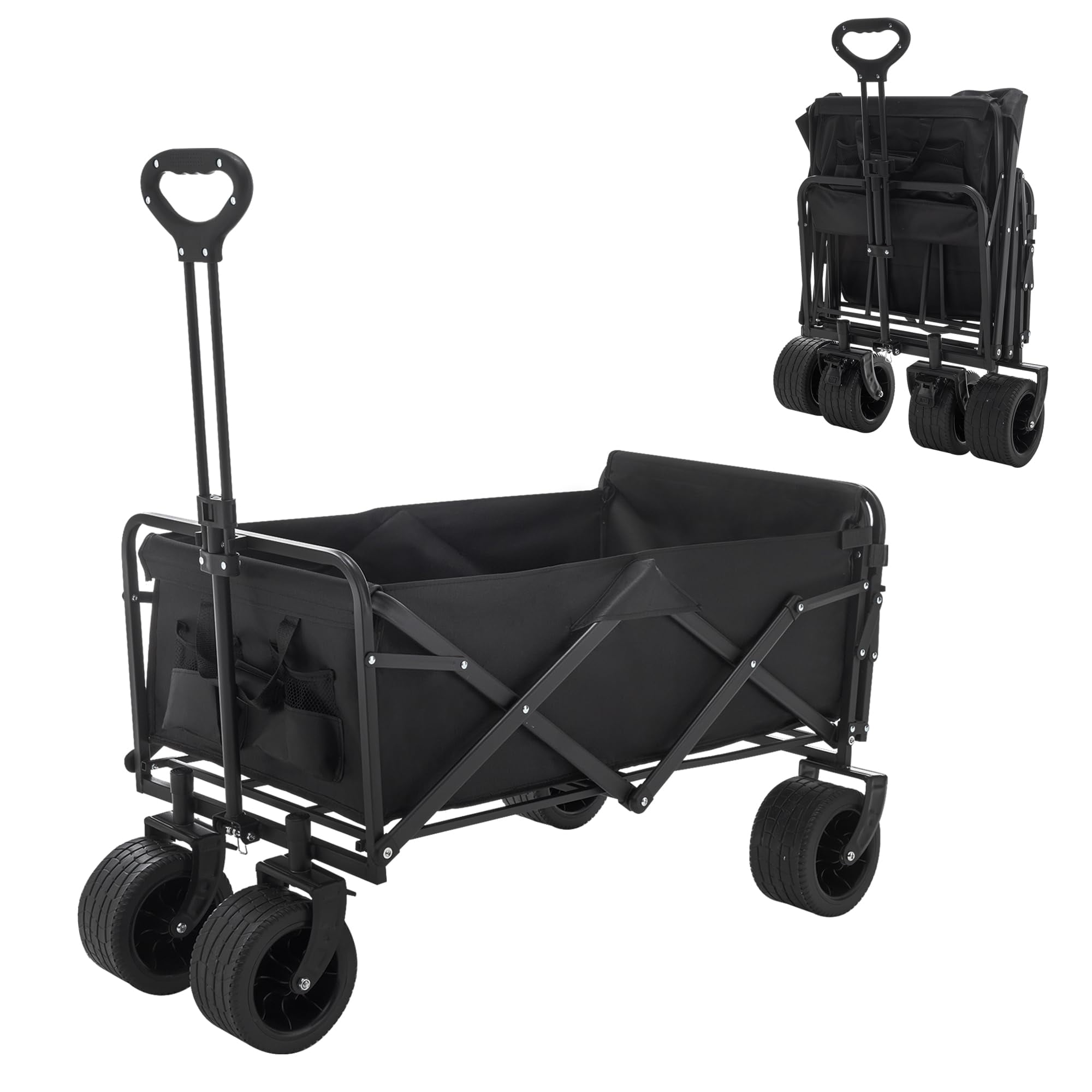Folding Wagon Carts With Adjustable Handle/collapsible Beach Wagon with ...