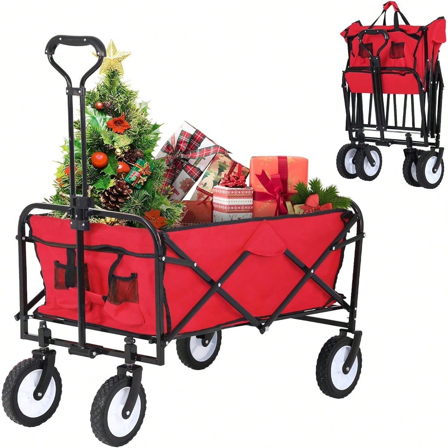 Folding Wagon With Wheels - Heavy Duty Beach & Outdoor Grocery Wagon ...