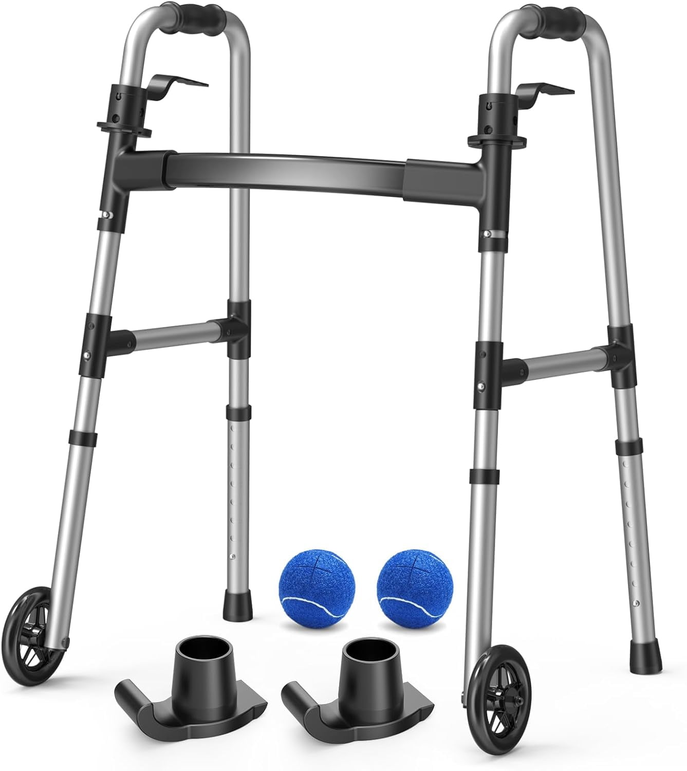Folding Walker with 2 Precut Tennis Balls, 5" Wheels Lightweight ...