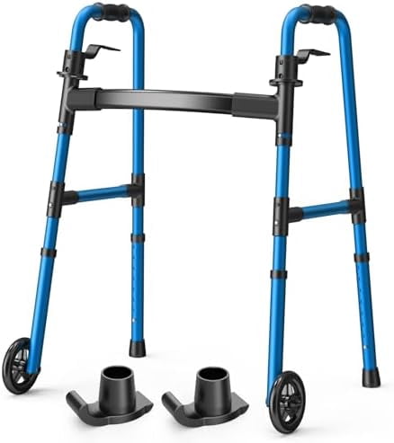 Folding Walker with 2 Skis and 5" Wheels, Lightweight Walkers for ...