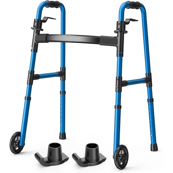 Folding Walker with 2 Skis and 5" Wheels, Lightweight Walkers for ...