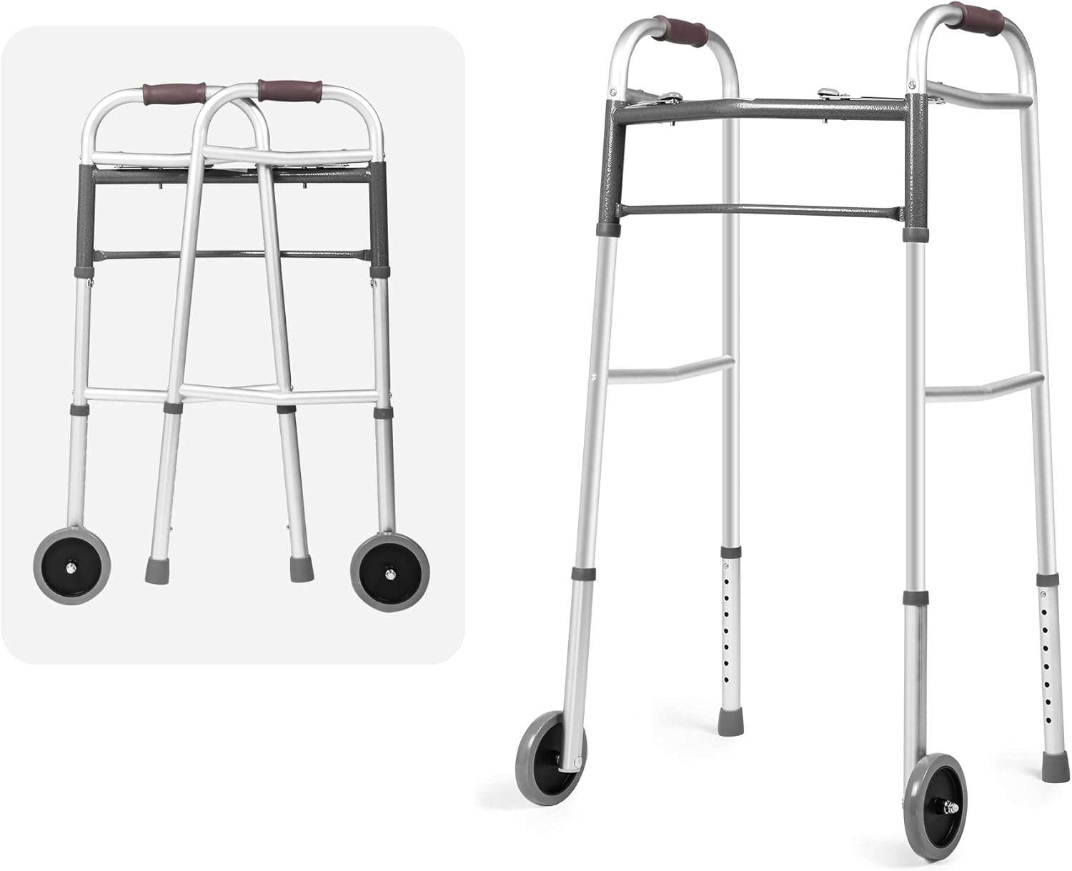 Folding Walker with 5" Wheels Lightweight Aluminum Alloy Rehabilitation ...