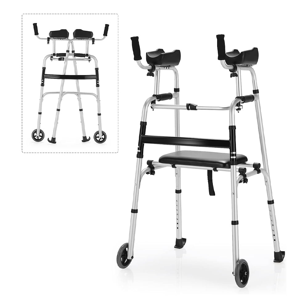 Folding Walker for Seniors, Lightweight Standard Walker with 5’’ Wheels ...