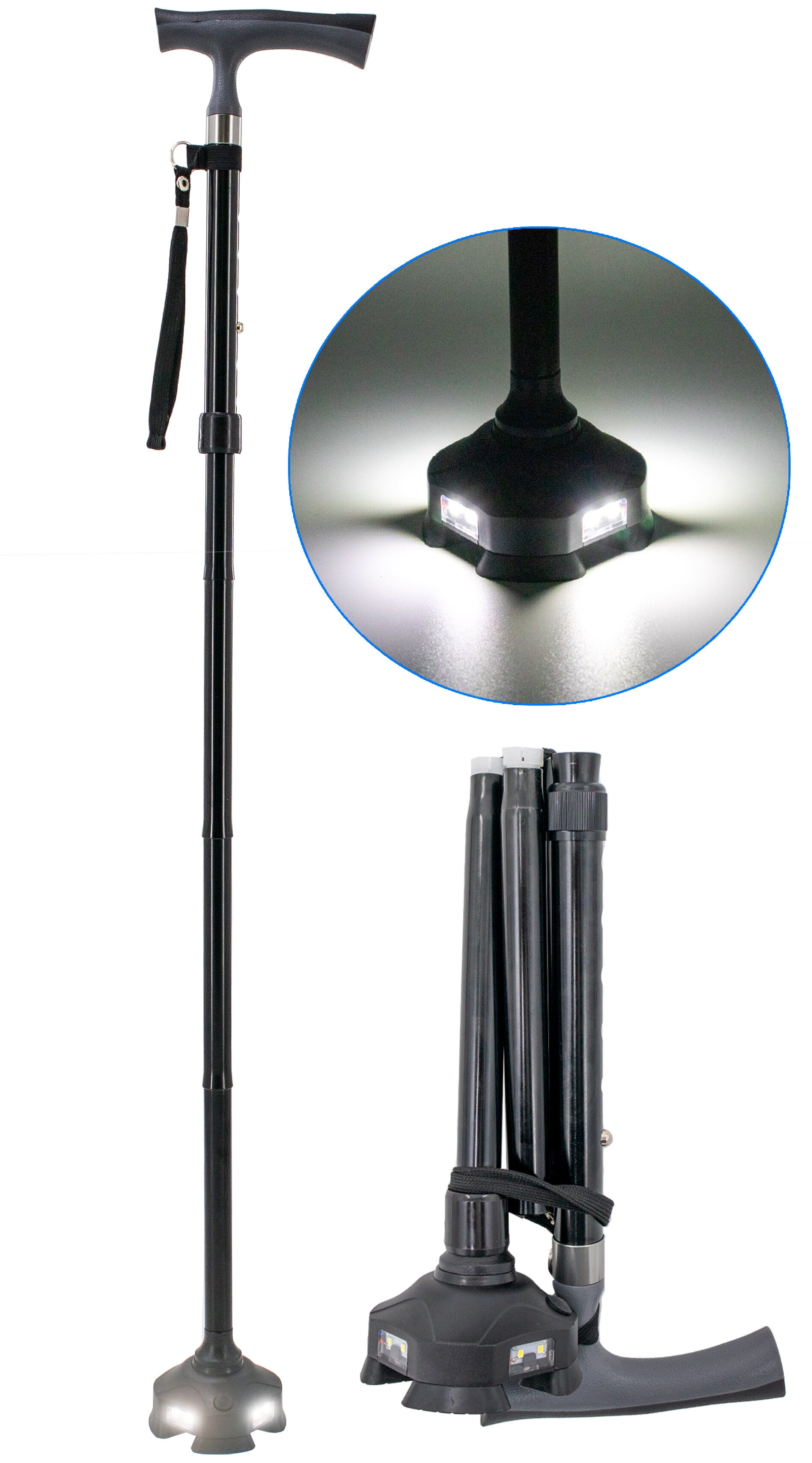 Foldable Walking Cane with 8 LED Lights - Adjustable Height for Elderly ...