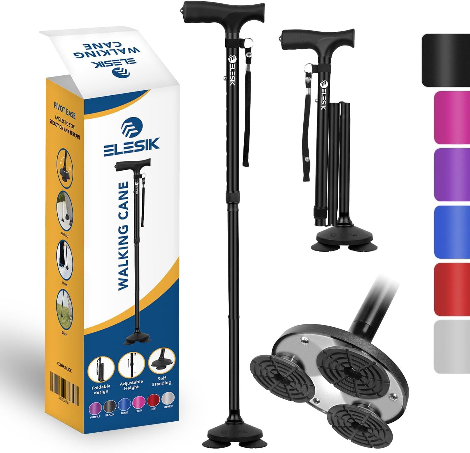 Folding Walking Cane - Adjustable, Heavy Duty with T Handle & Pivot ...