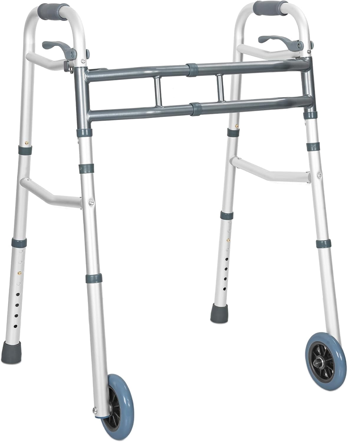 Folding Walking Frame with 2 Wheels, Adjustable Height Aluminium Walker ...