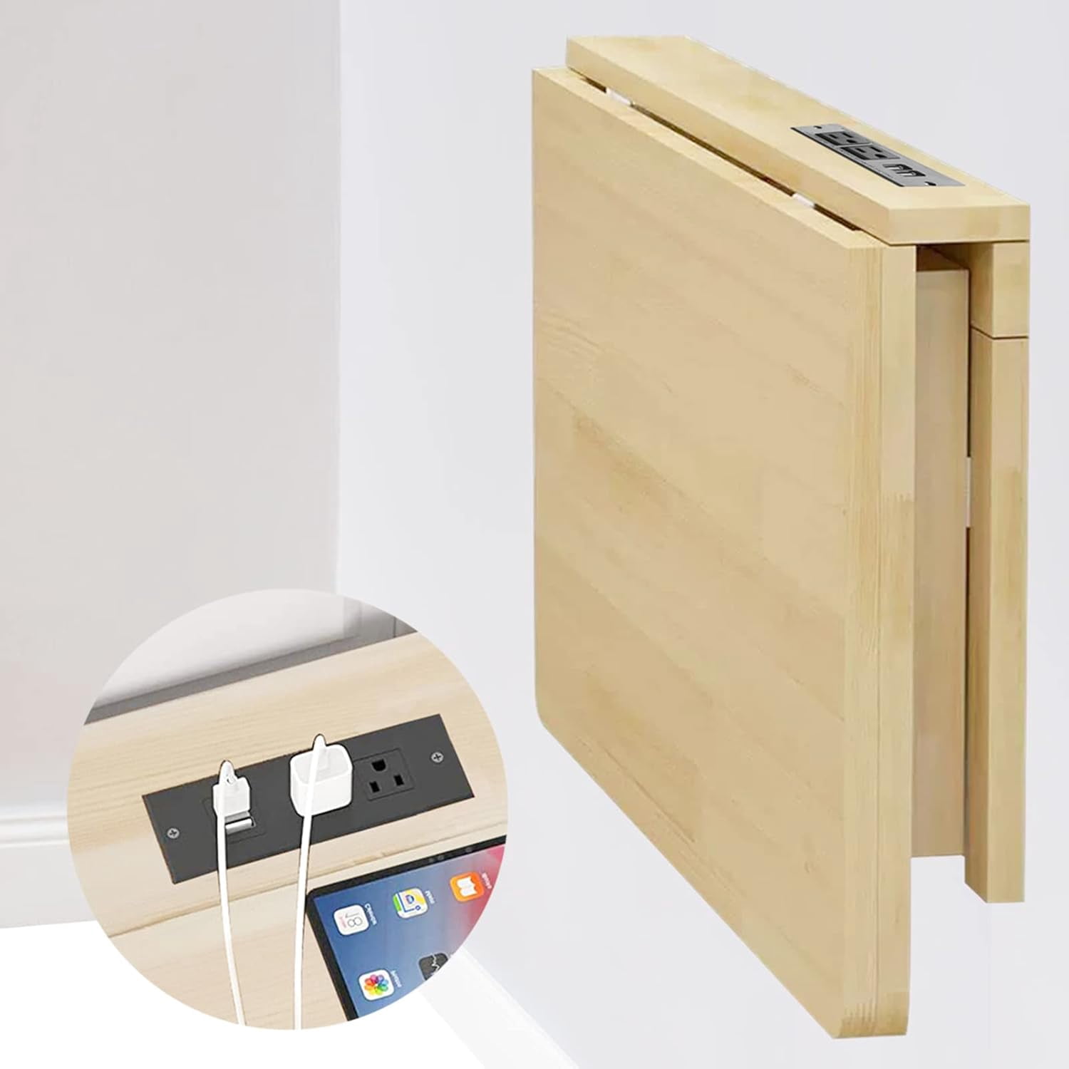 Folding Wall Desk with Charging Station - Wall Mounted Fold Down Desk ...