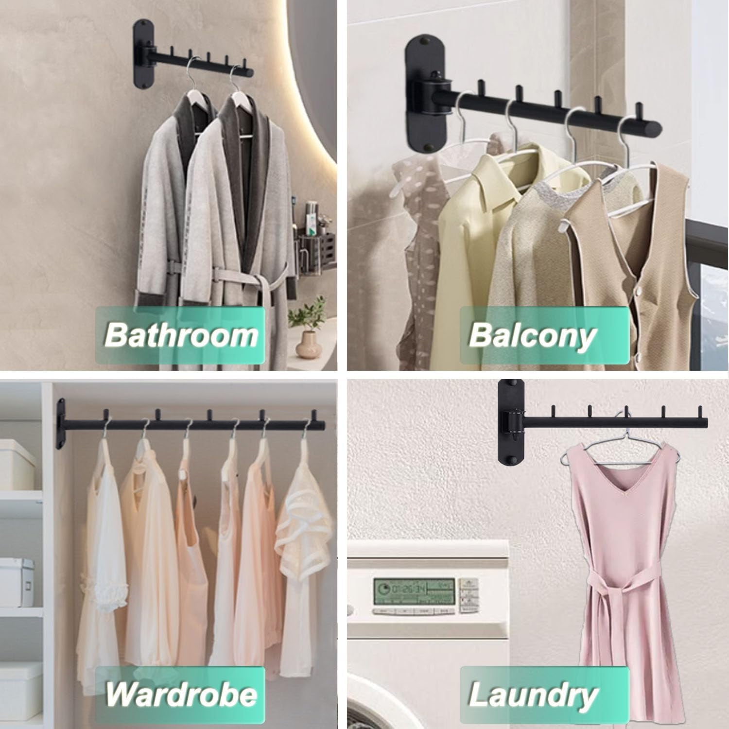 Folding Wall Mounted Clothes Hanger Rack with Swing Arm, Foldable 180 ...