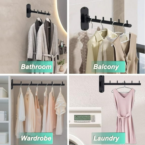 Folding Wall Mounted Clothes Hanger Rack with Swing Arm, Foldable 180 ...
