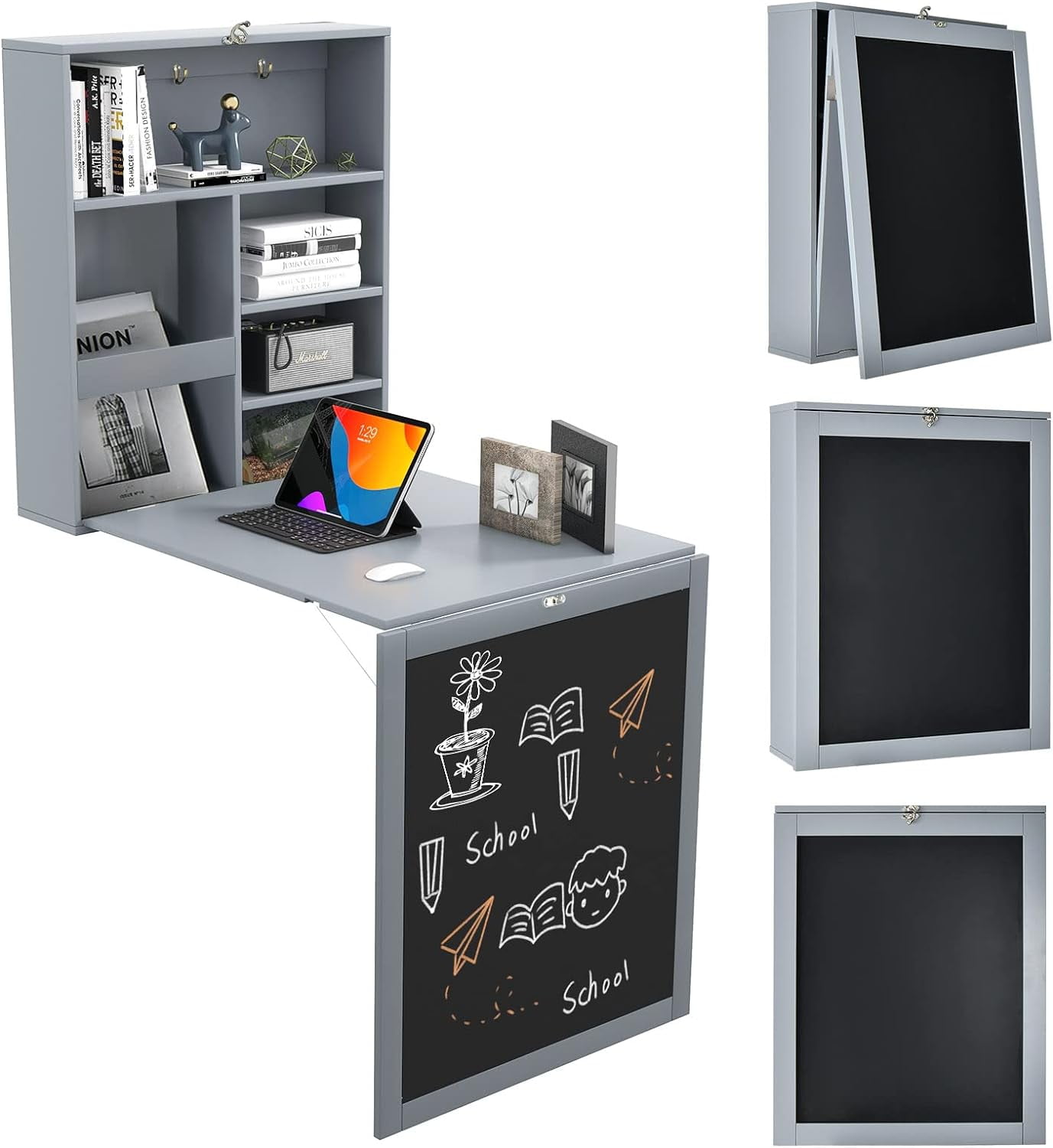 Folding Wall Mounted Desk, Floating Desk with Chalkboard, Space Saving ...