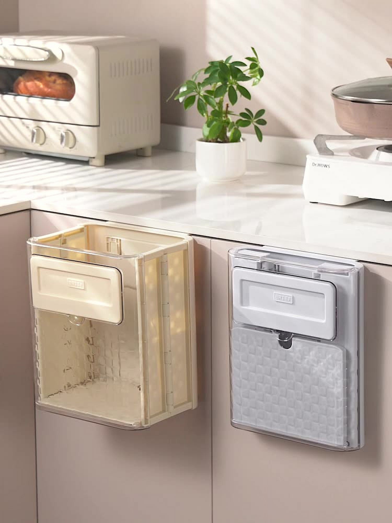 Folding Wall Mounted Kitchen Trash Can with Detachable Scraper, Large ...