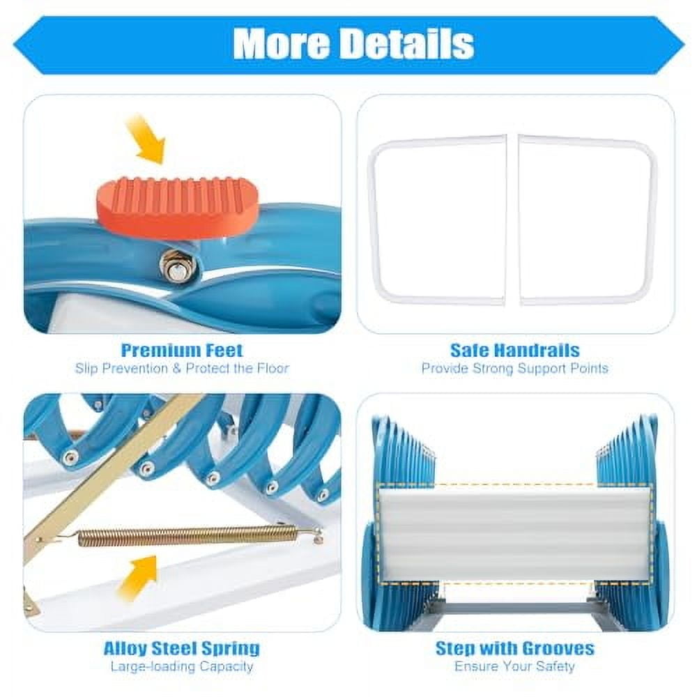 Folding Wall Mounted Ladder 10.17FT 12Steps Loft Ladder Stairs Attic ...