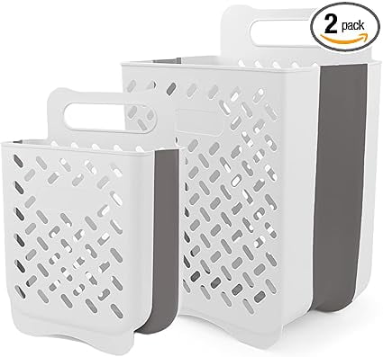 Folding Wall-Mounted Laundry Basket with Handle, 2-Bin Laundry Baskets ...