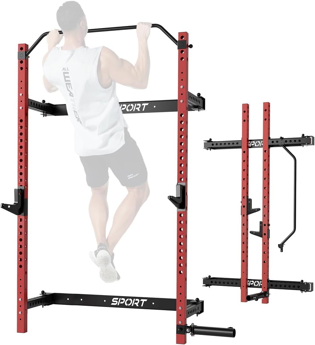 Folding Wall Mounted Squat Rack – 1000LBS Capacity Power Rack with Pull ...