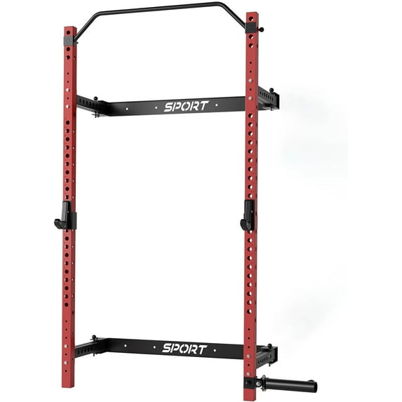 Folding Wall Mounted Squat Rack, Multi-Functional Power Rack for Home ...