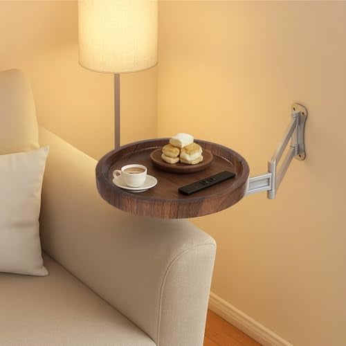 Folding Wall Mounted Table Round Tray, Extendable Desk with Metal Arm ...