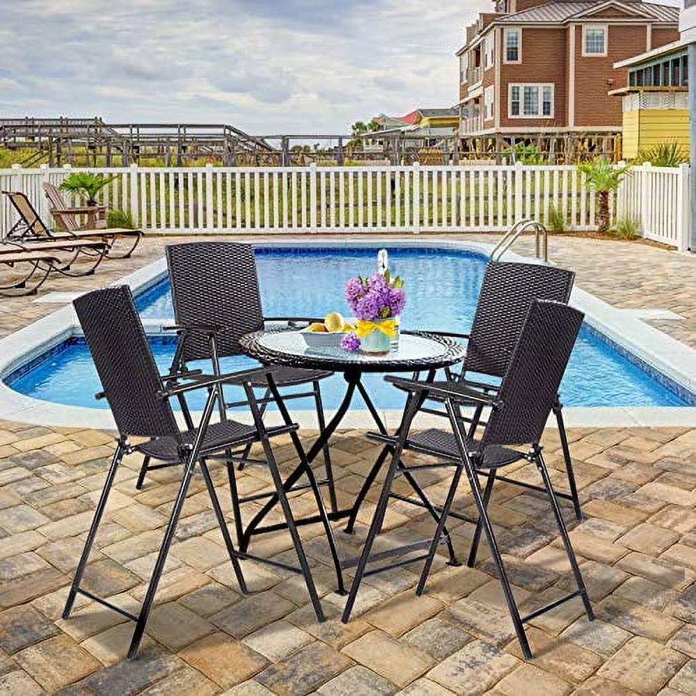 Folding Wicker Rattan Bar Chairs Set of 4, Tall Stool with Back, Steel ...