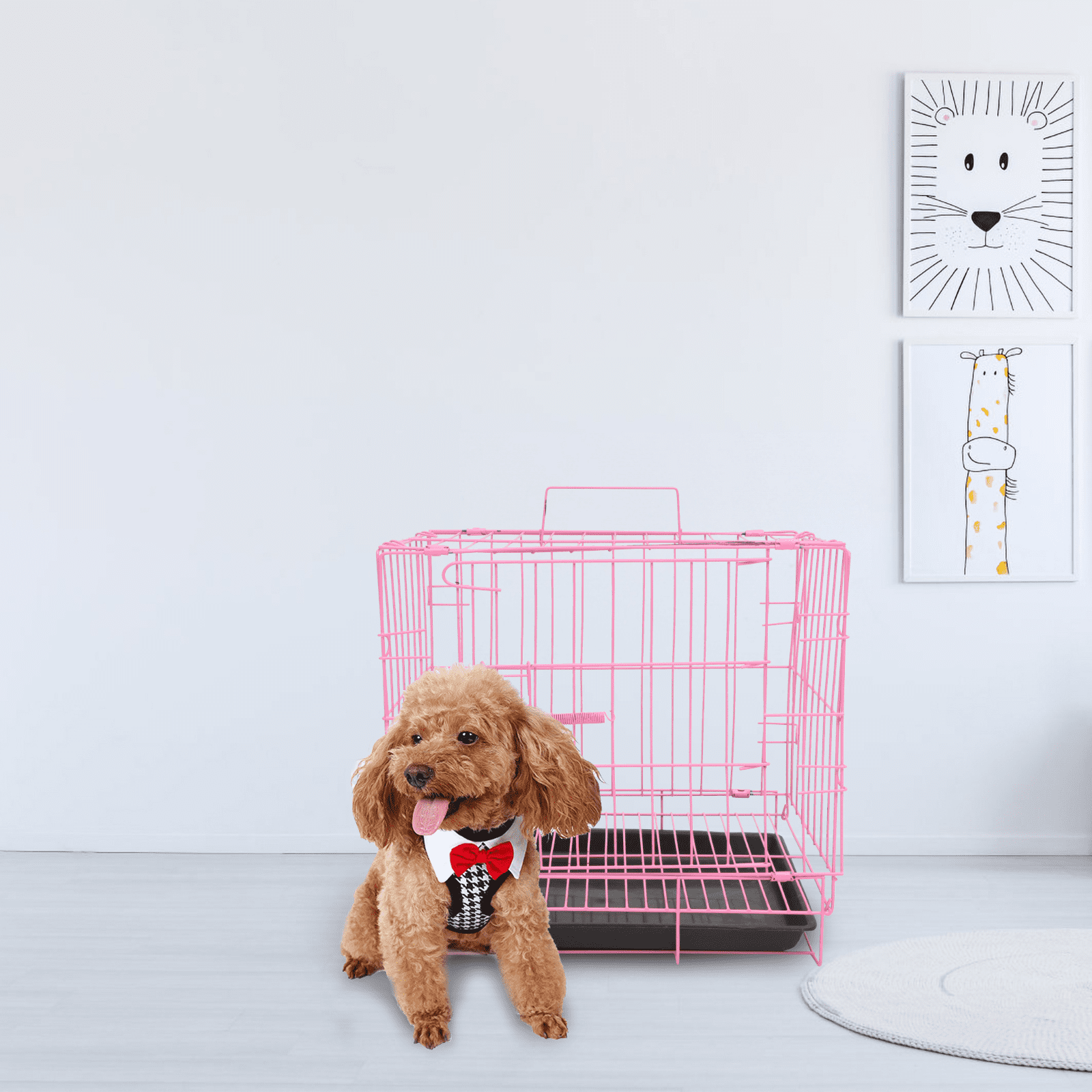 Folding With Toilet Dog Cage Poodle Small And Medium Dog Cat Cage Rabbit Cage Pet Cage(Pink ...
