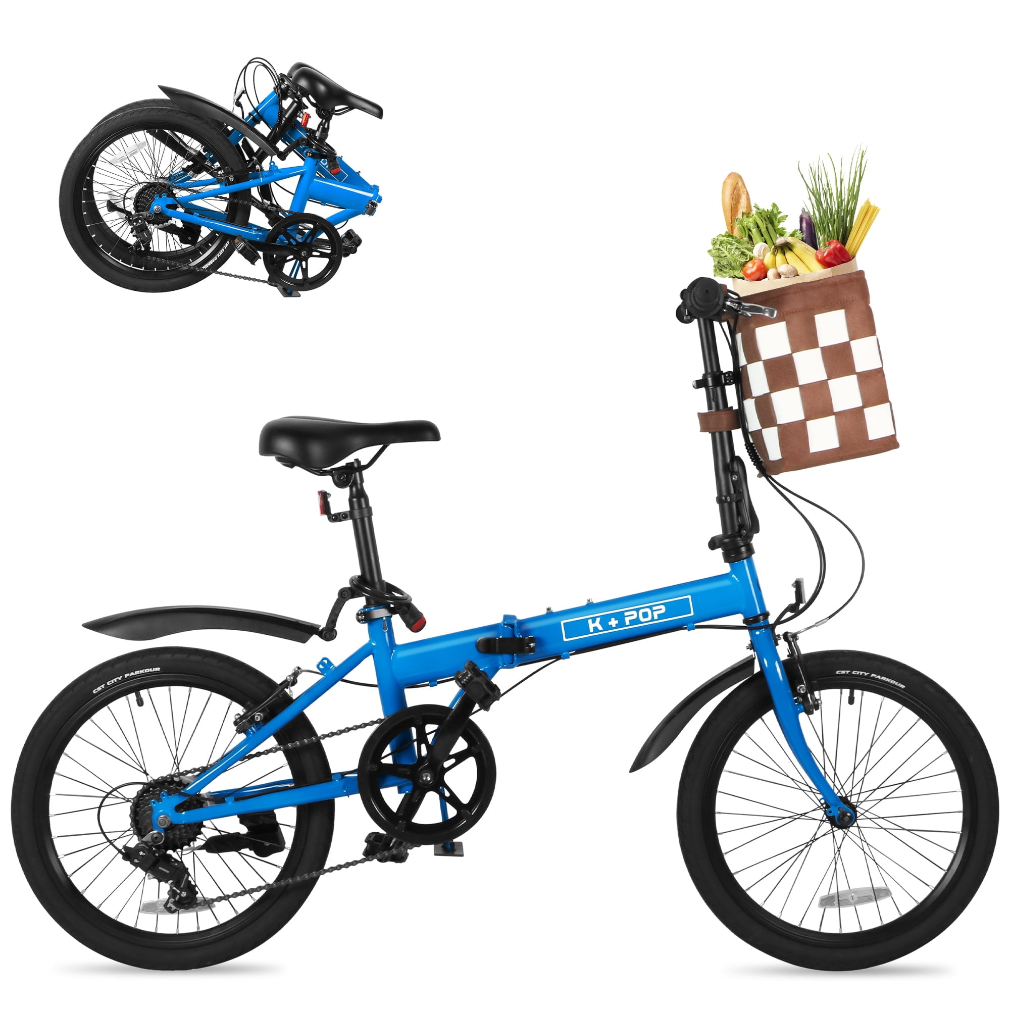 Folding Women Bicycle 20 Inch, 7 Speed Beach Cruiser Bike for Women/Men, High Carbon Steel Frame ...