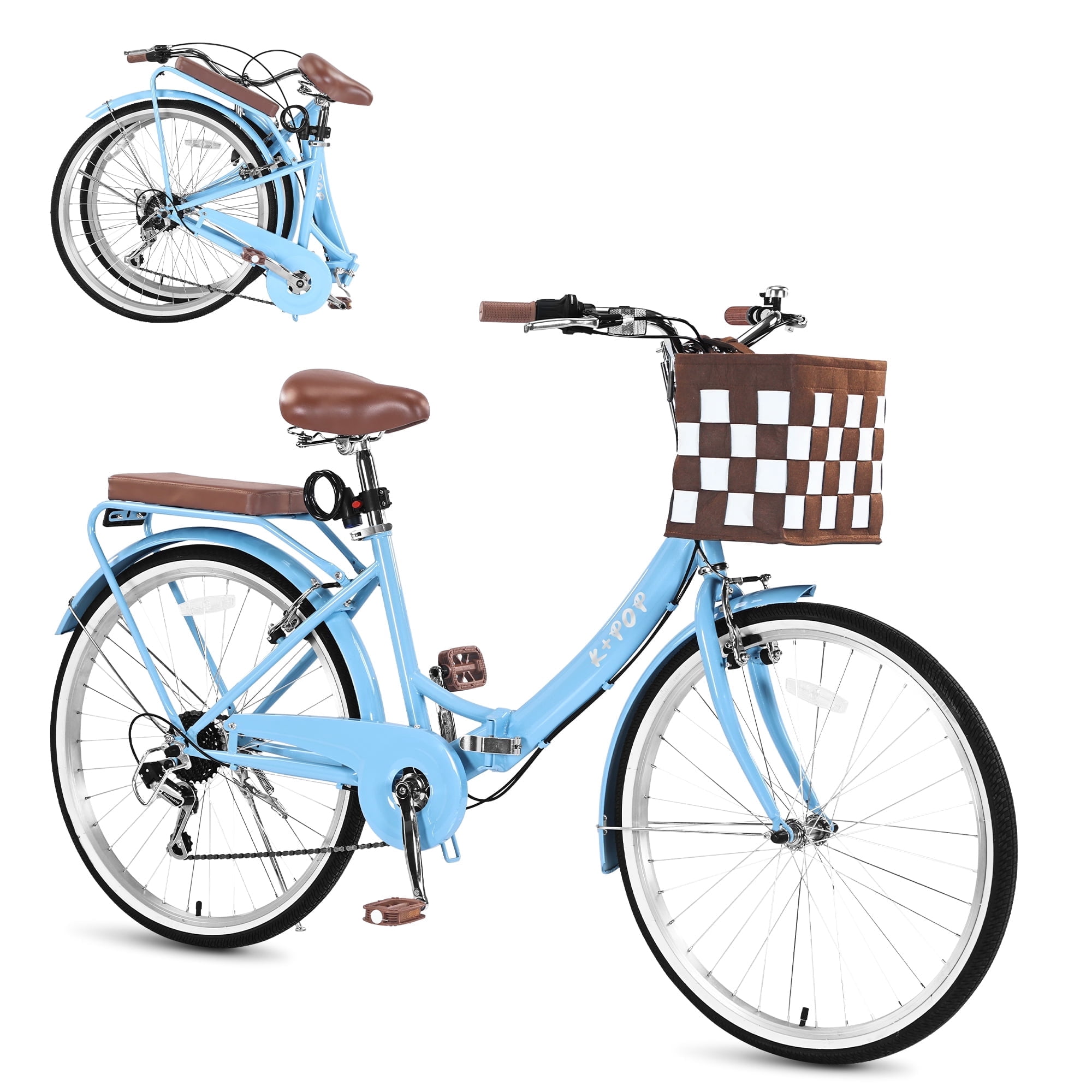 Folding Women Bicycle 24 Inch, 7 Speed Beach Cruiser Bike for Women ...