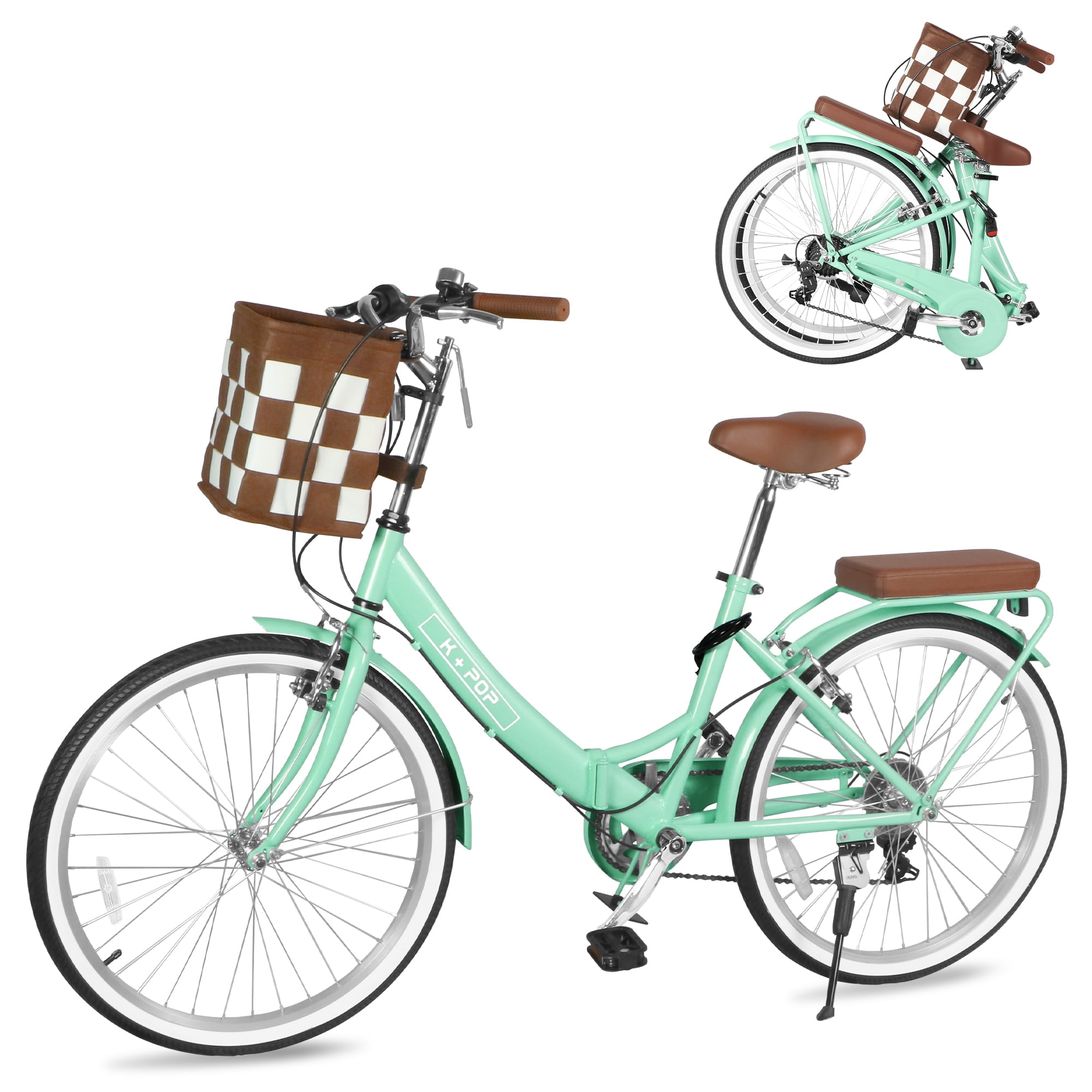 Folding Women Bicycle 24 Inch, 7 Speed Beach Cruiser Bike for Women ...