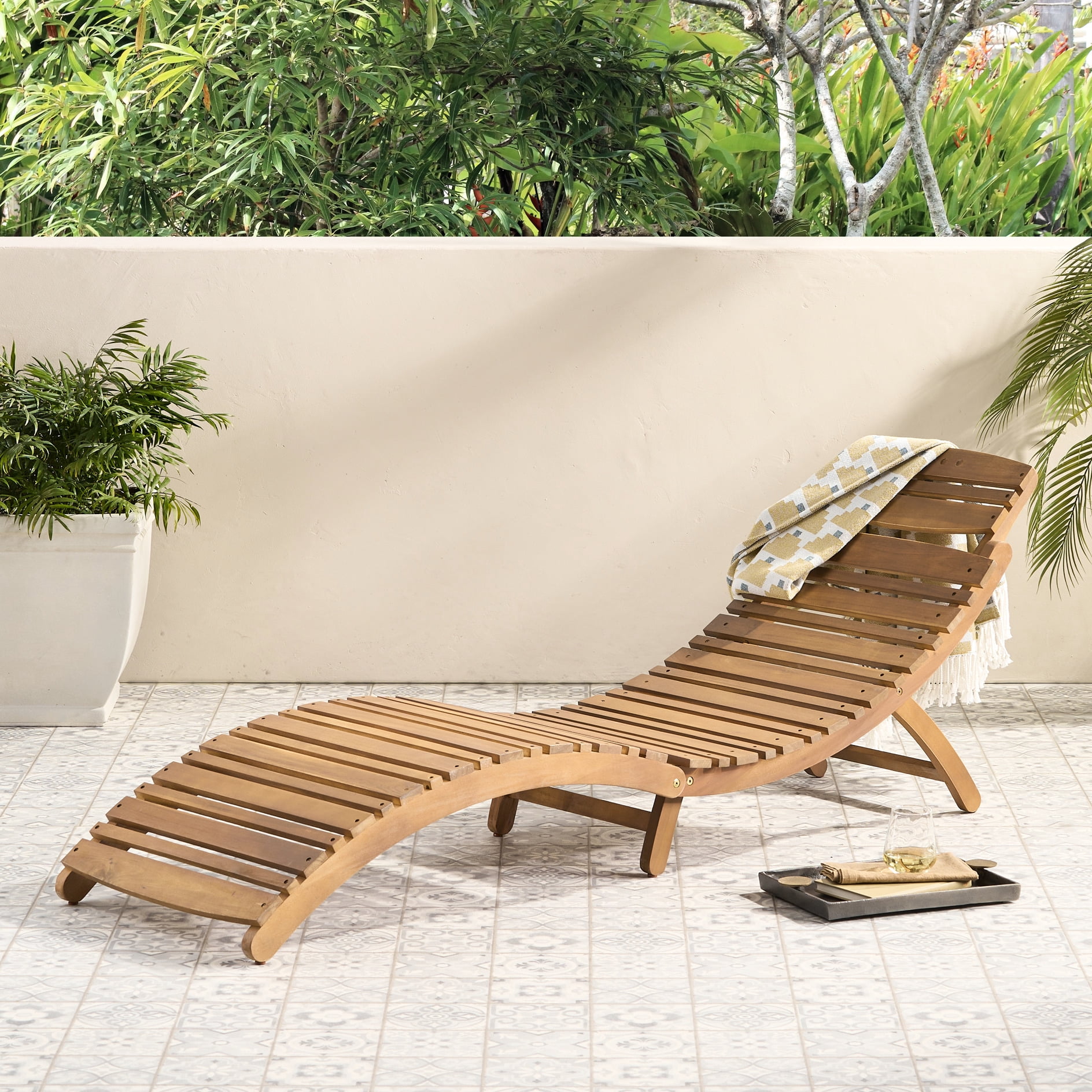 Folding Wood Chaise Lounge In Brown With Airflow Seat For Comfort ...