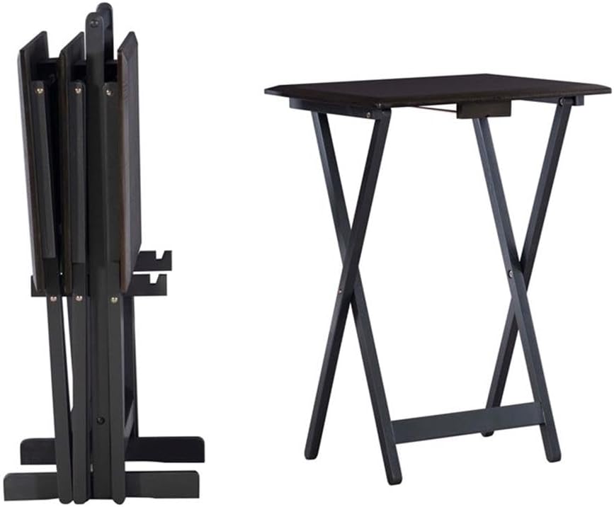 Folding Wood Five Piece Tray Table Set with Stand in Brown - Walmart.com