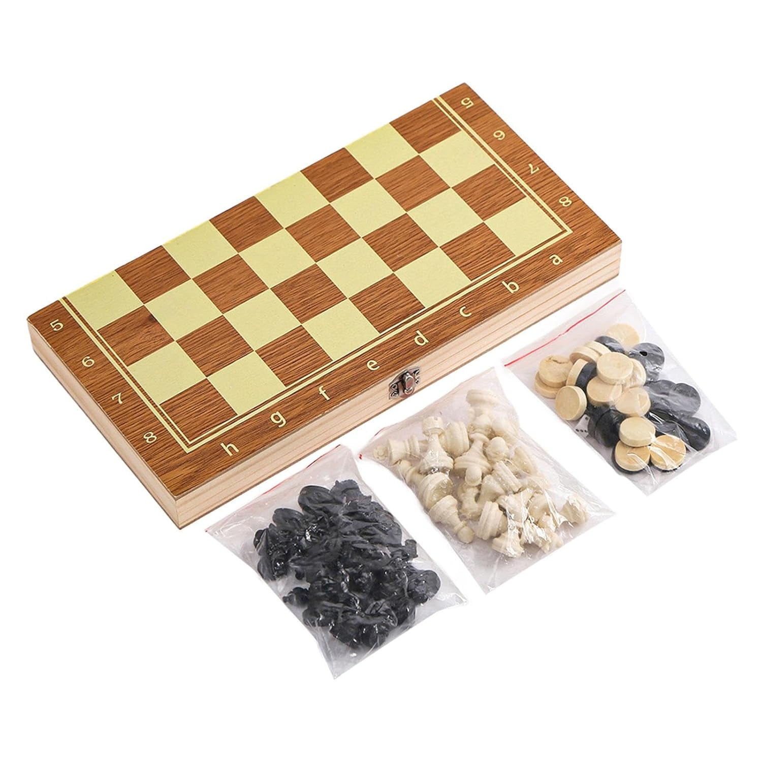 Folding Wooden Chess Set Chess Checkers Backgammon For Beginner ...