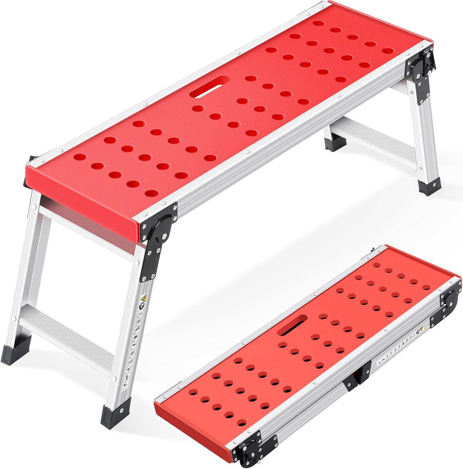Folding Work Platform, Adjustable Step Ladder with Anti-Slip Feet Cover ...