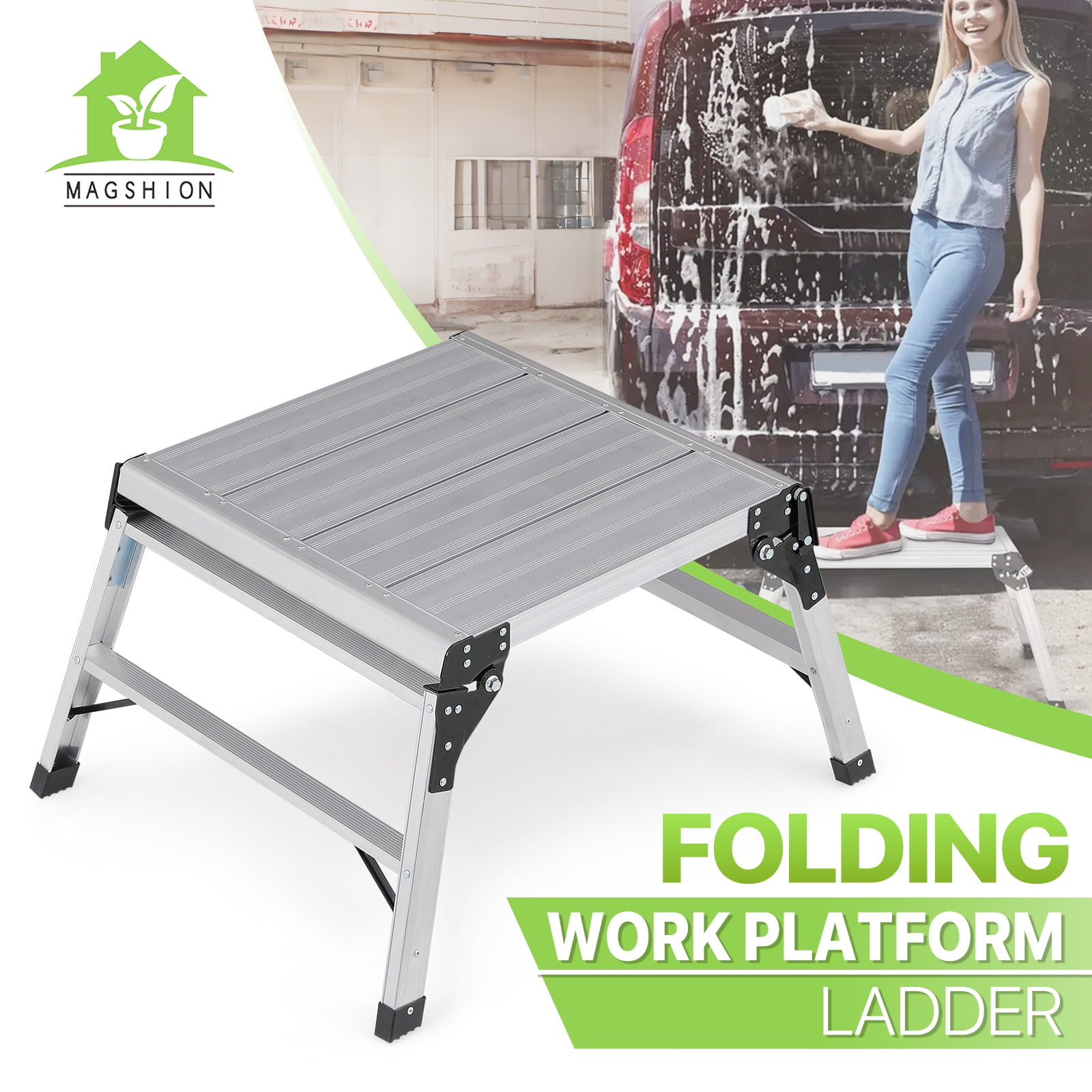 Folding Work Platform Aluminum Ladder 330lb Non-slip Foot Pad Drywall ...