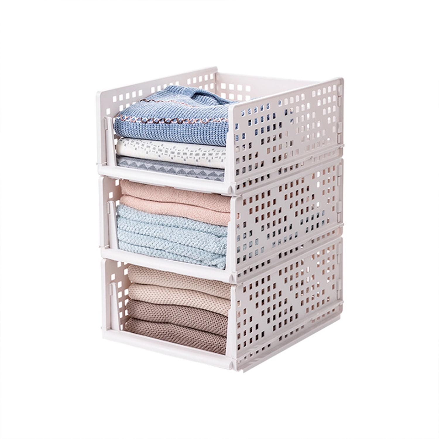HANAMYA Home Stackable Shelving Units, White Plastic Storage Shelf Set ...