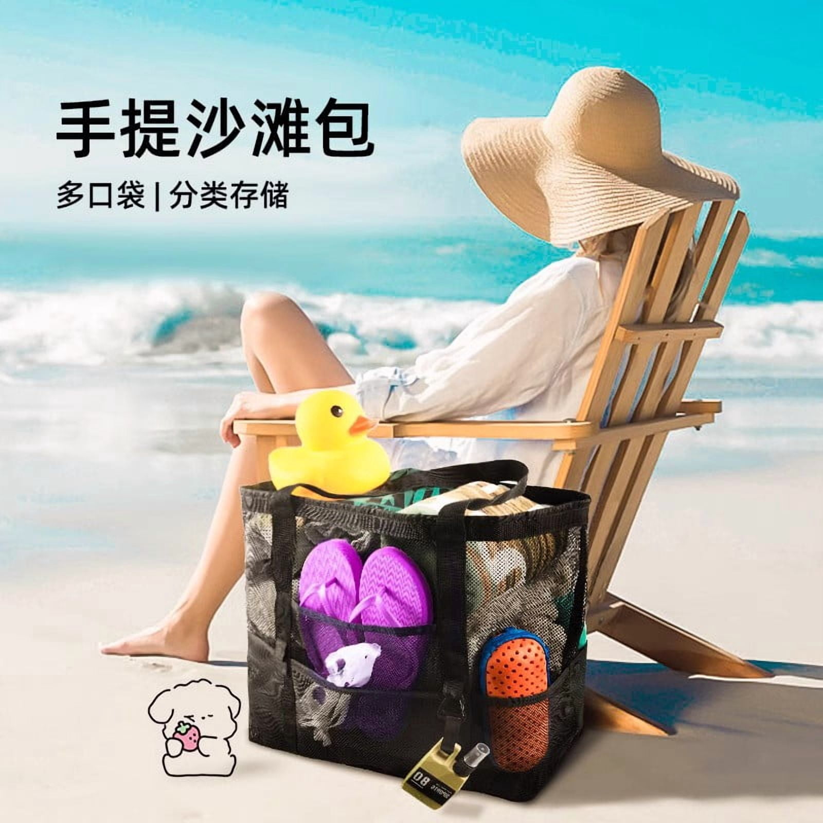 Folding beach bag, mesh handbag, women's single-shoulder bag, shopping ...