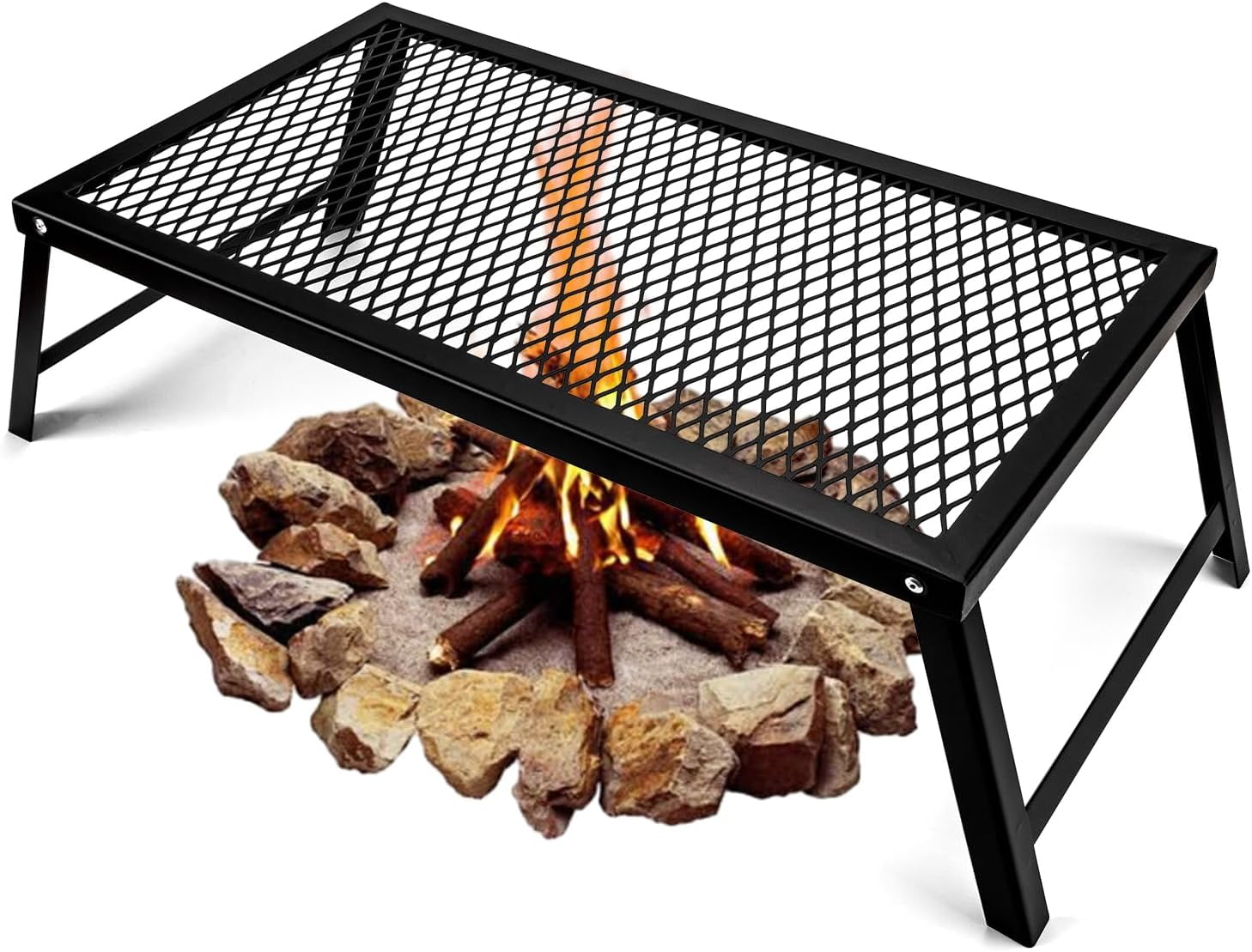 Folding bonfire grill heavy-duty camping cooking stove, above the fire ...