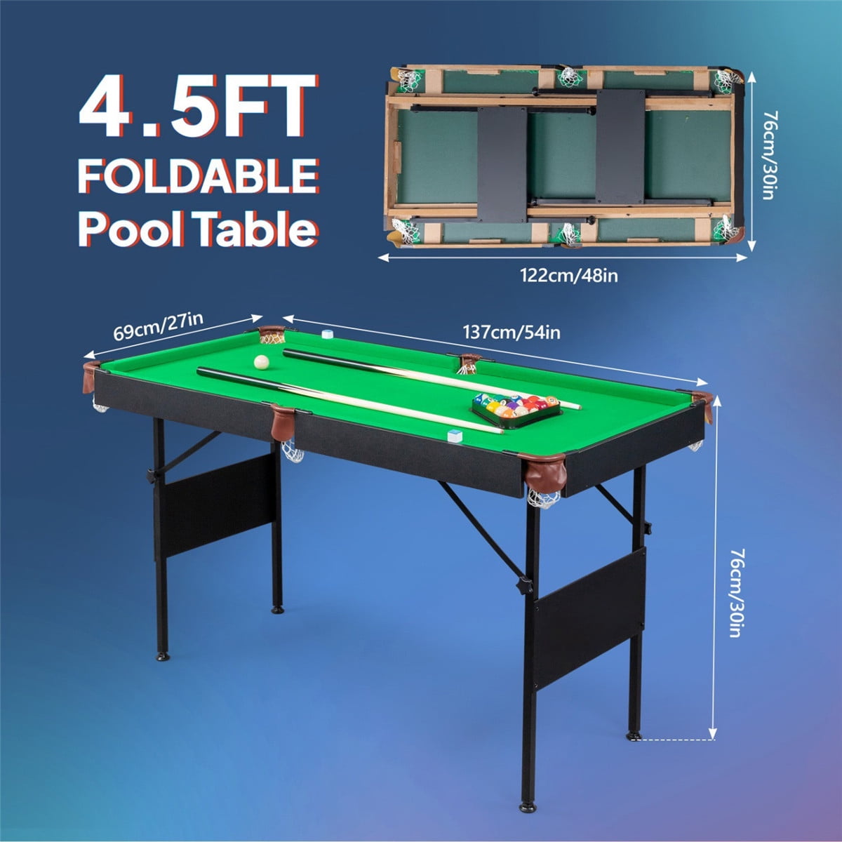 Folding pool table, portable pool table indoor arcade game set with ...