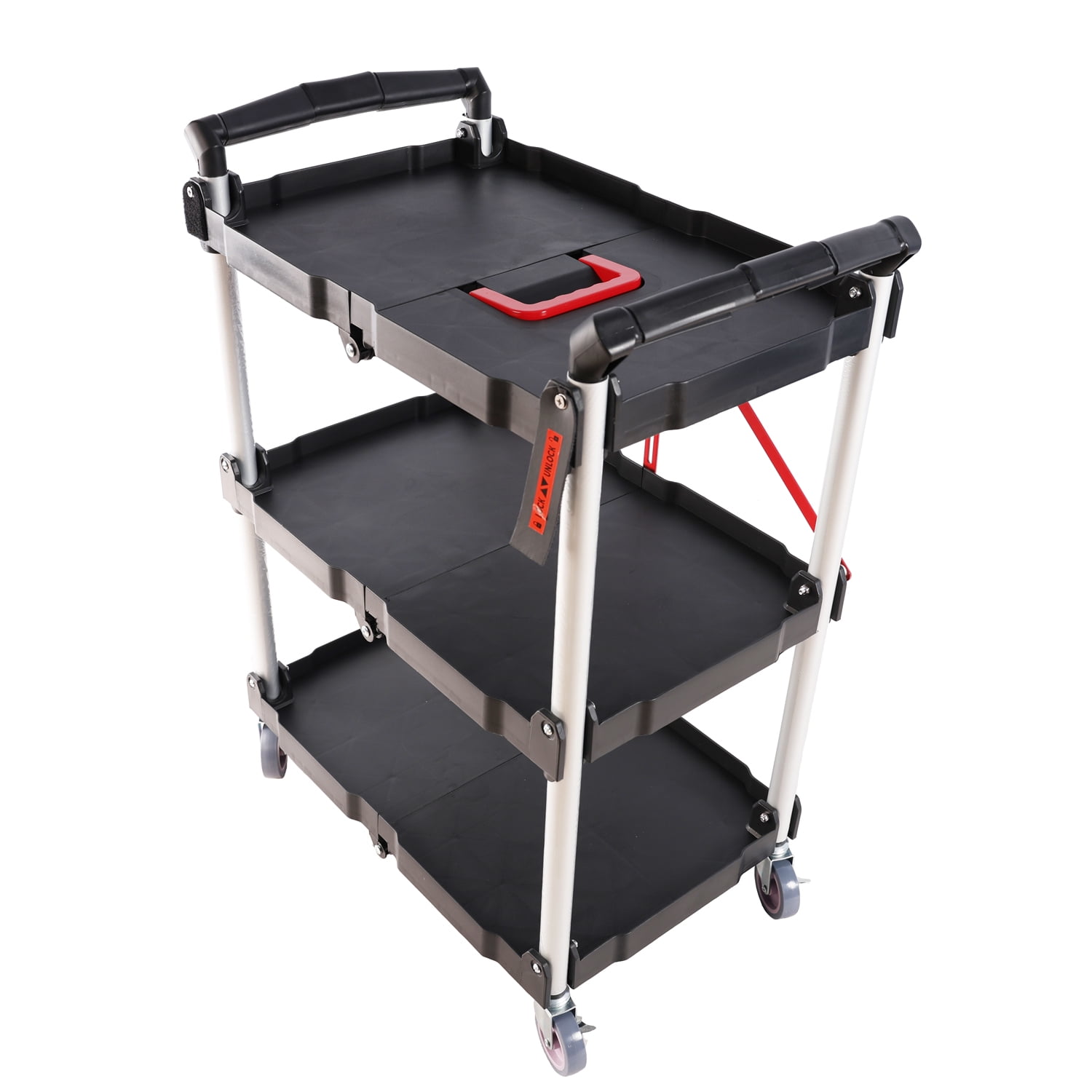 Folding service car with wheels, three-layer practical trolley, folding ...