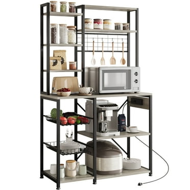 Dinaza Kitchen Bakers Rack & Microwave Stand, Wine Furniture Wooden Organizer Shelf with Storage ...