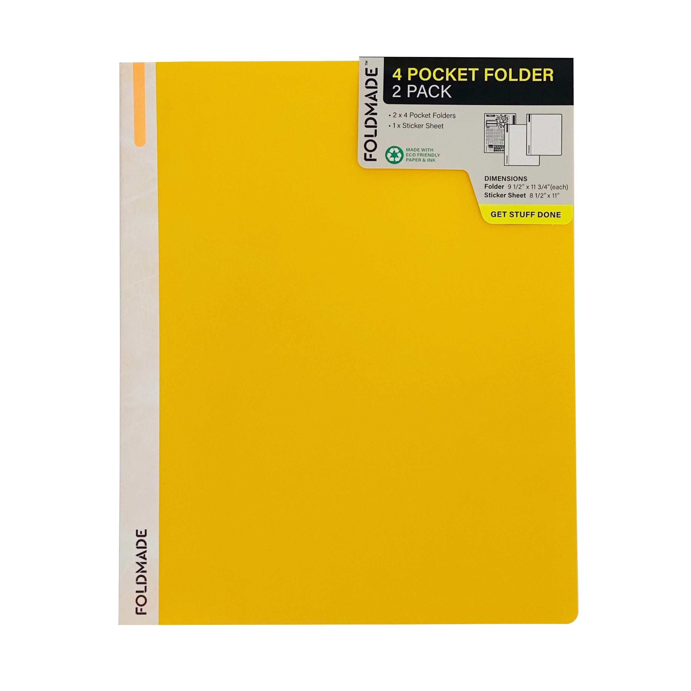 Foldmade 4-Pocket Paper Folders 2-Pack - Sunset Yellow, Sticker Sheet ...