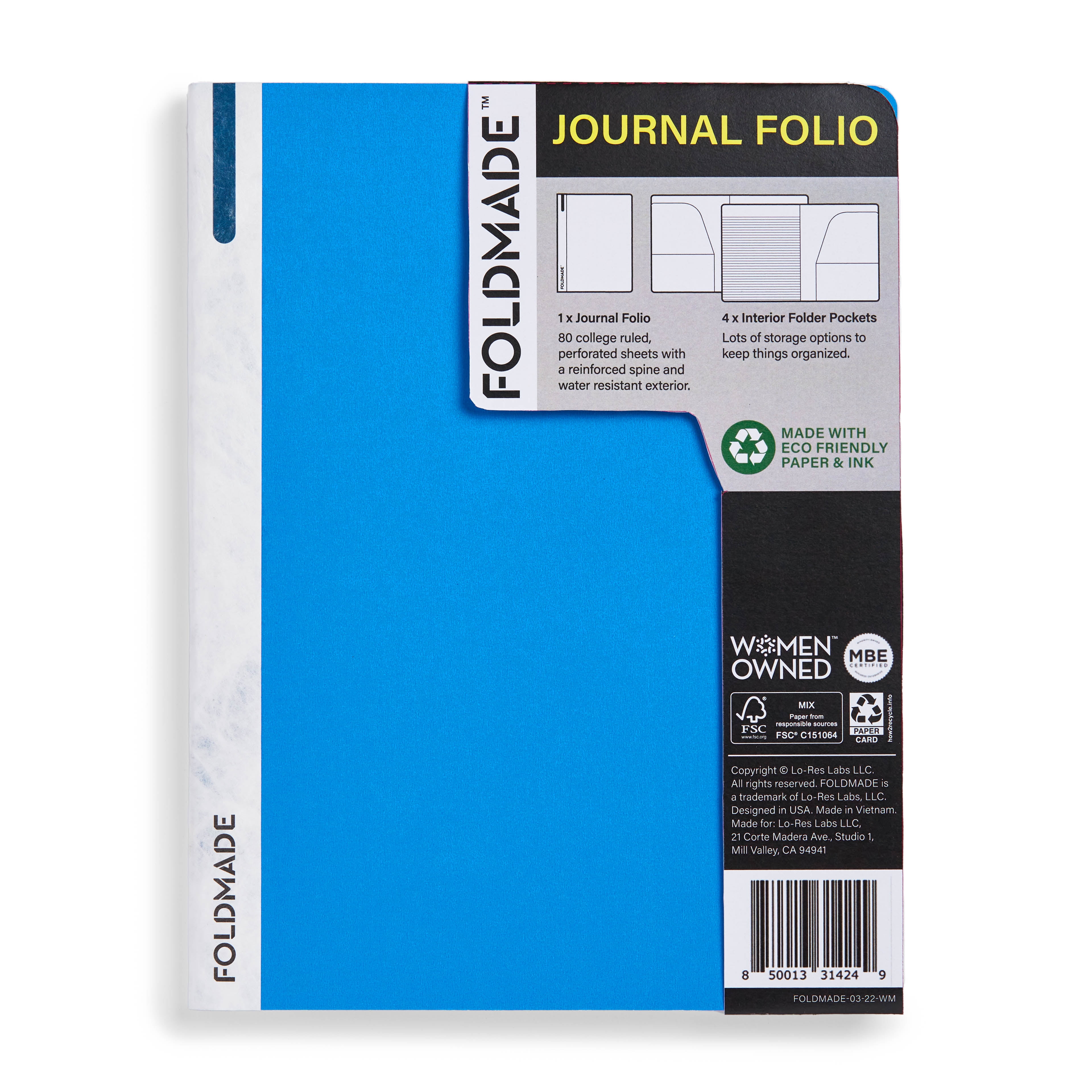 Foldmade Journal Folio, 80 College Ruled Pages, 4 Pockets, Paper ...